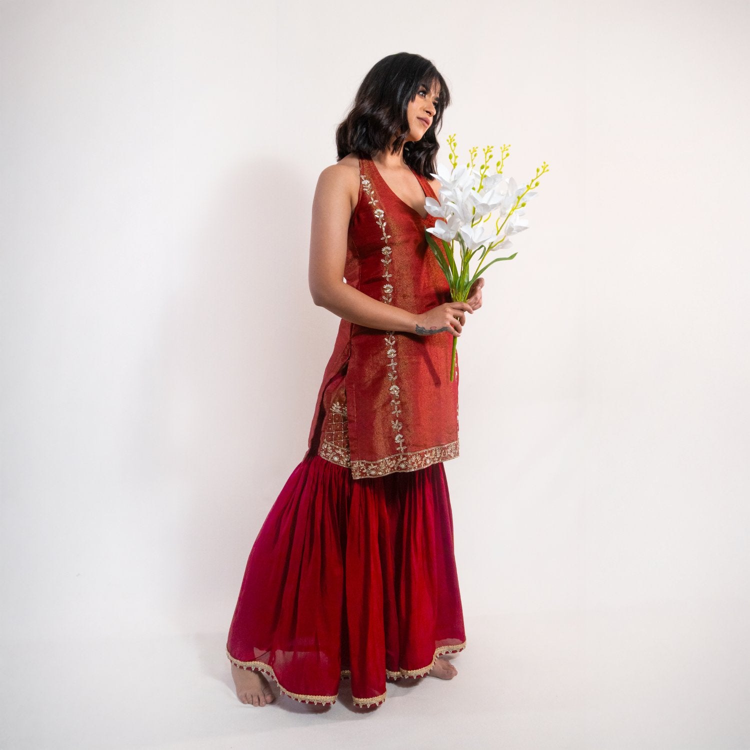 Red Rust Gharara Suit – Sharmeeli