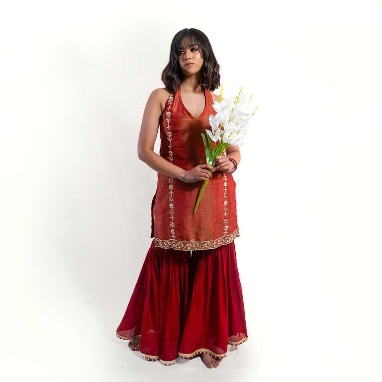 Red Rust Gharara Suit – Sharmeeli